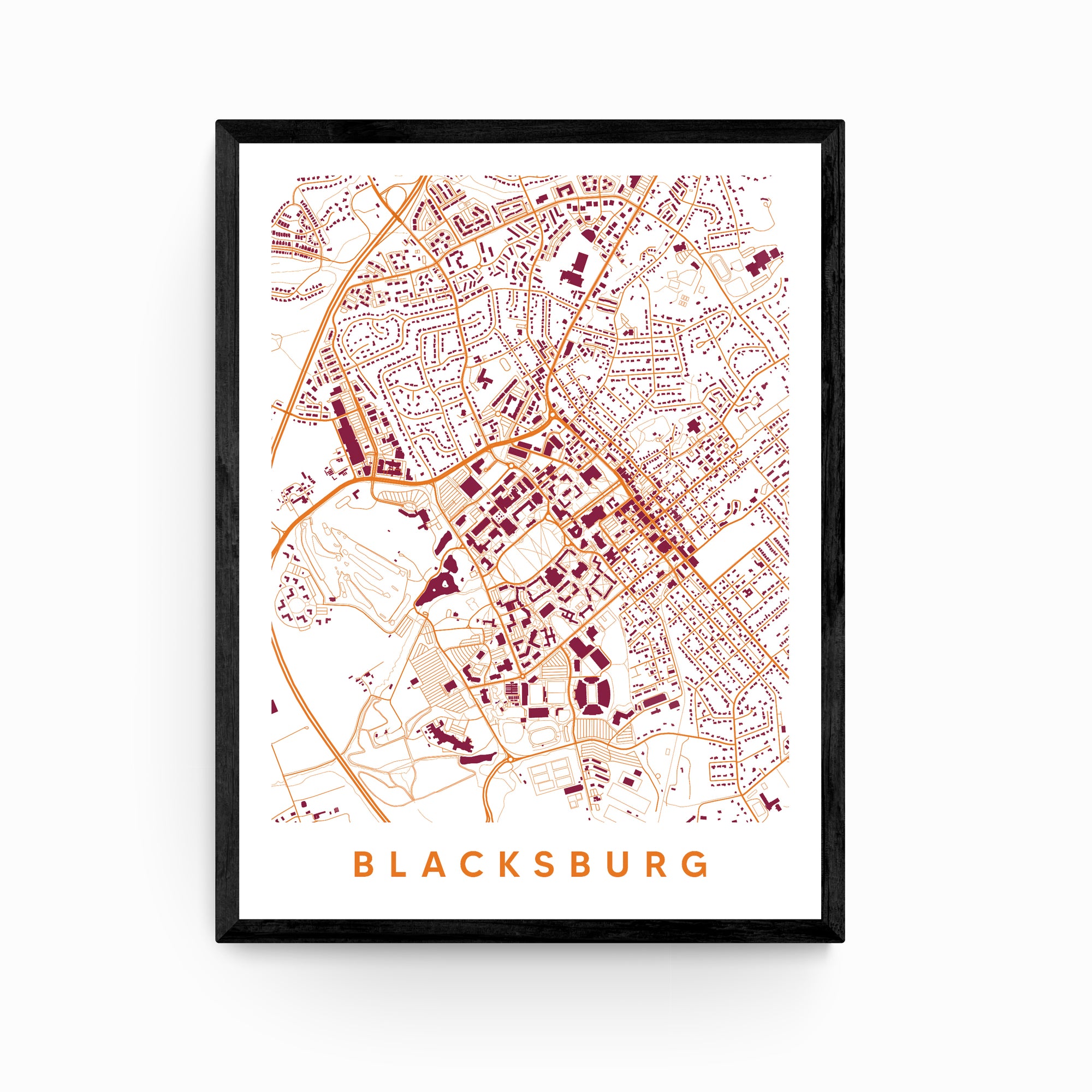 Blacksburg VA Map – Campus Map Prints